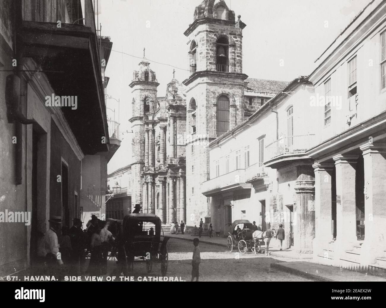 c.1900 photograph - Cuba: Havana, side view of the cathedral, street ...