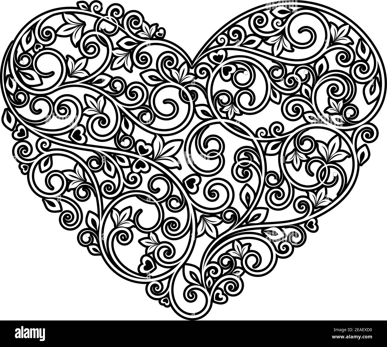 Floral heart with ornamental elements isolated on white background ...