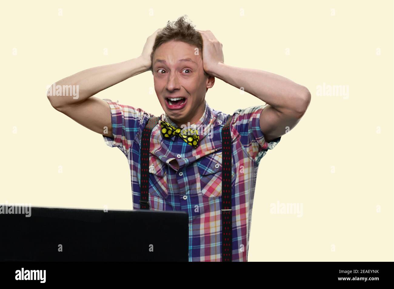 Crying boy is shouting in panic Stock Photo - Alamy