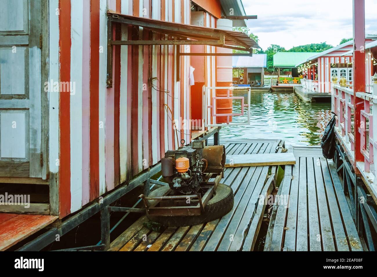 The old electricity generator for floating wooden raft house by using ...