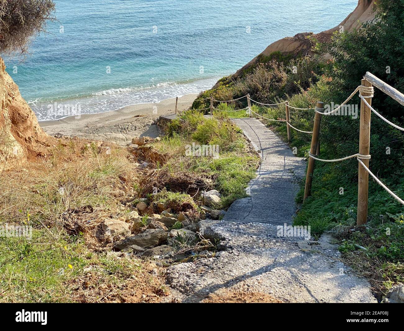 Amazing Sarantari Beach with vivid blue colors water and yellow sand in ...
