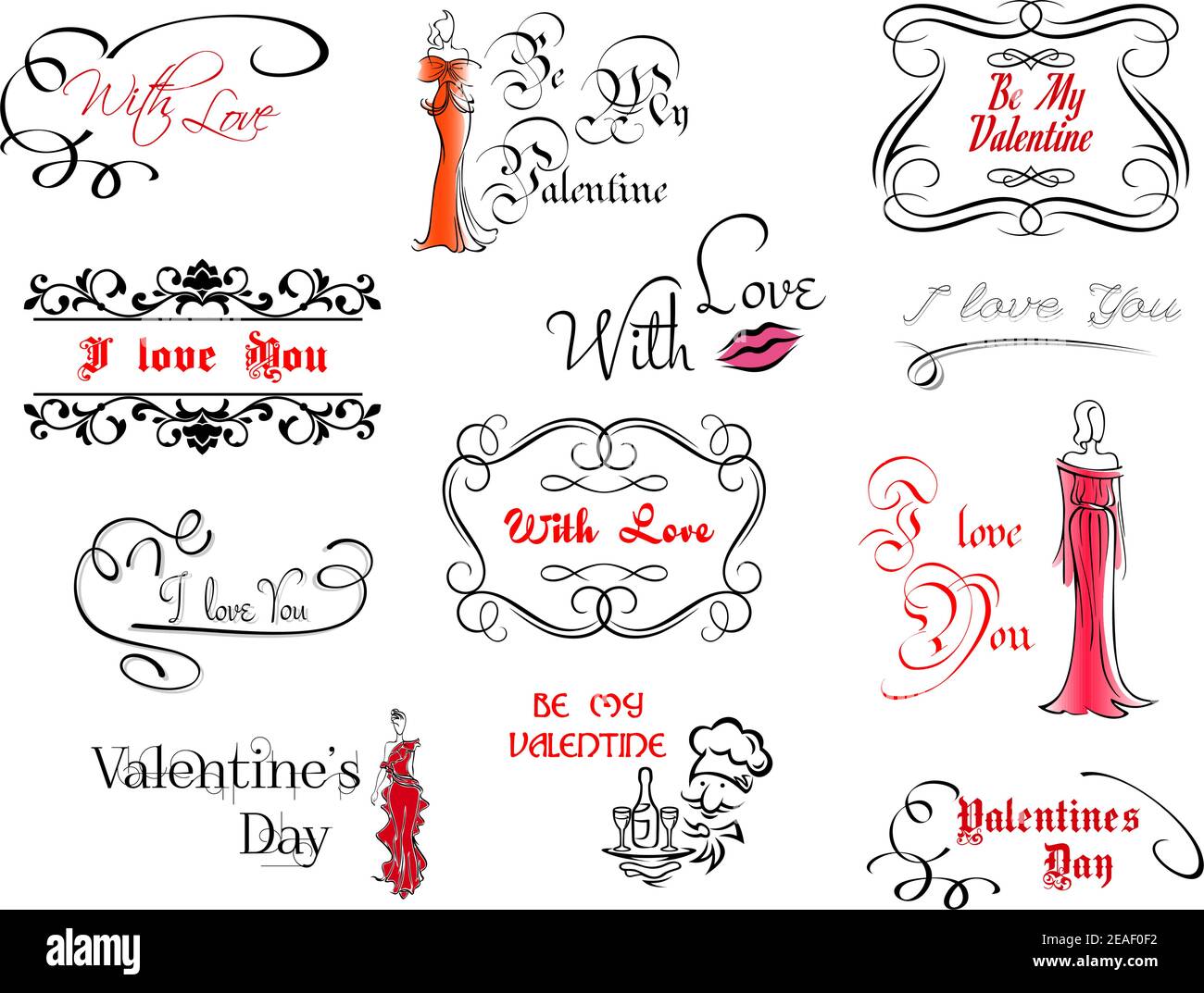 Valentine's day design elements and headers with calligraphic frames ...