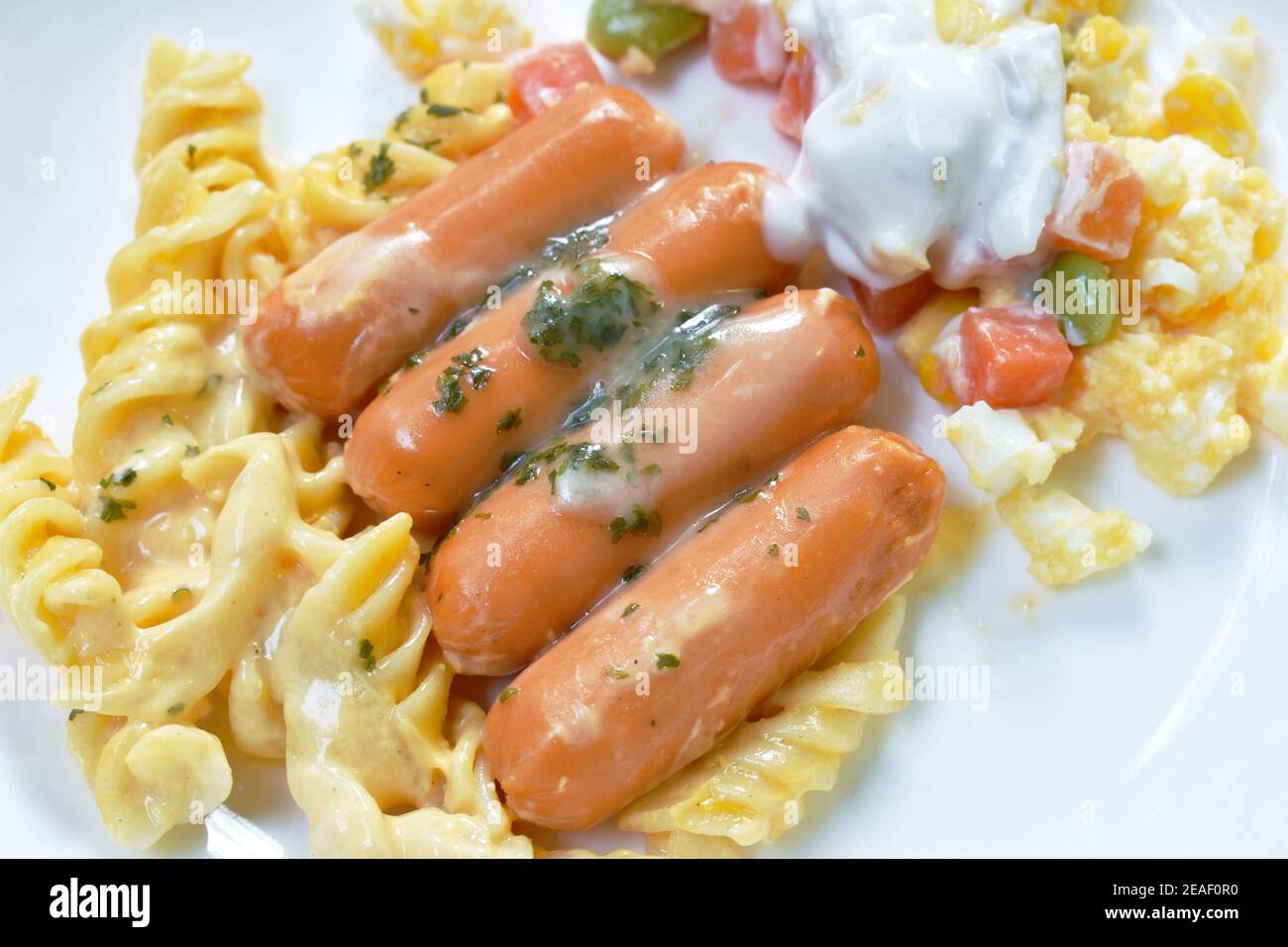 steamed cheese macaroni topping pork sausage dressing chop seaweed and ...