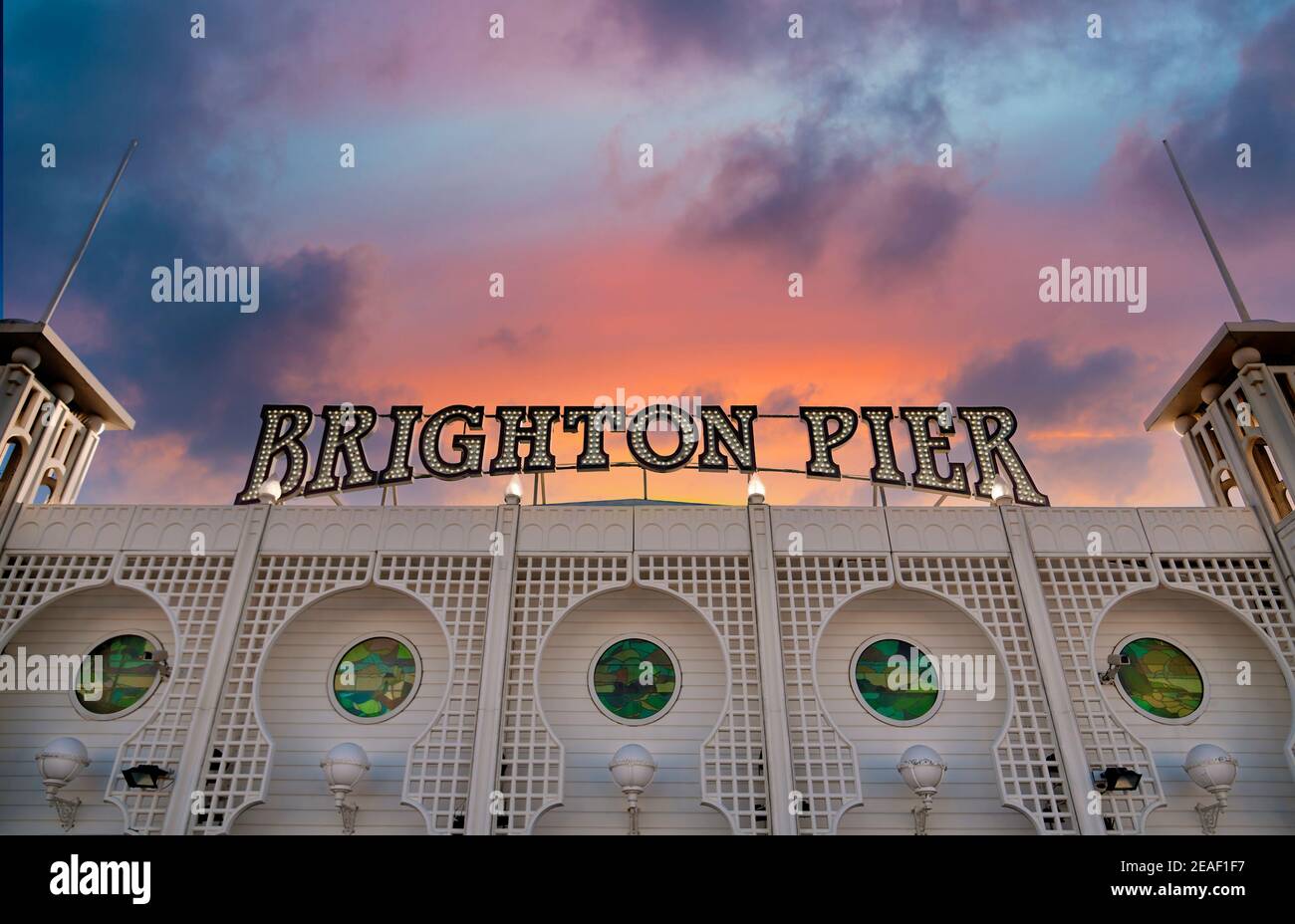 Brighton Pier Sign above the entrance to Brighton Pier Palace in the ...