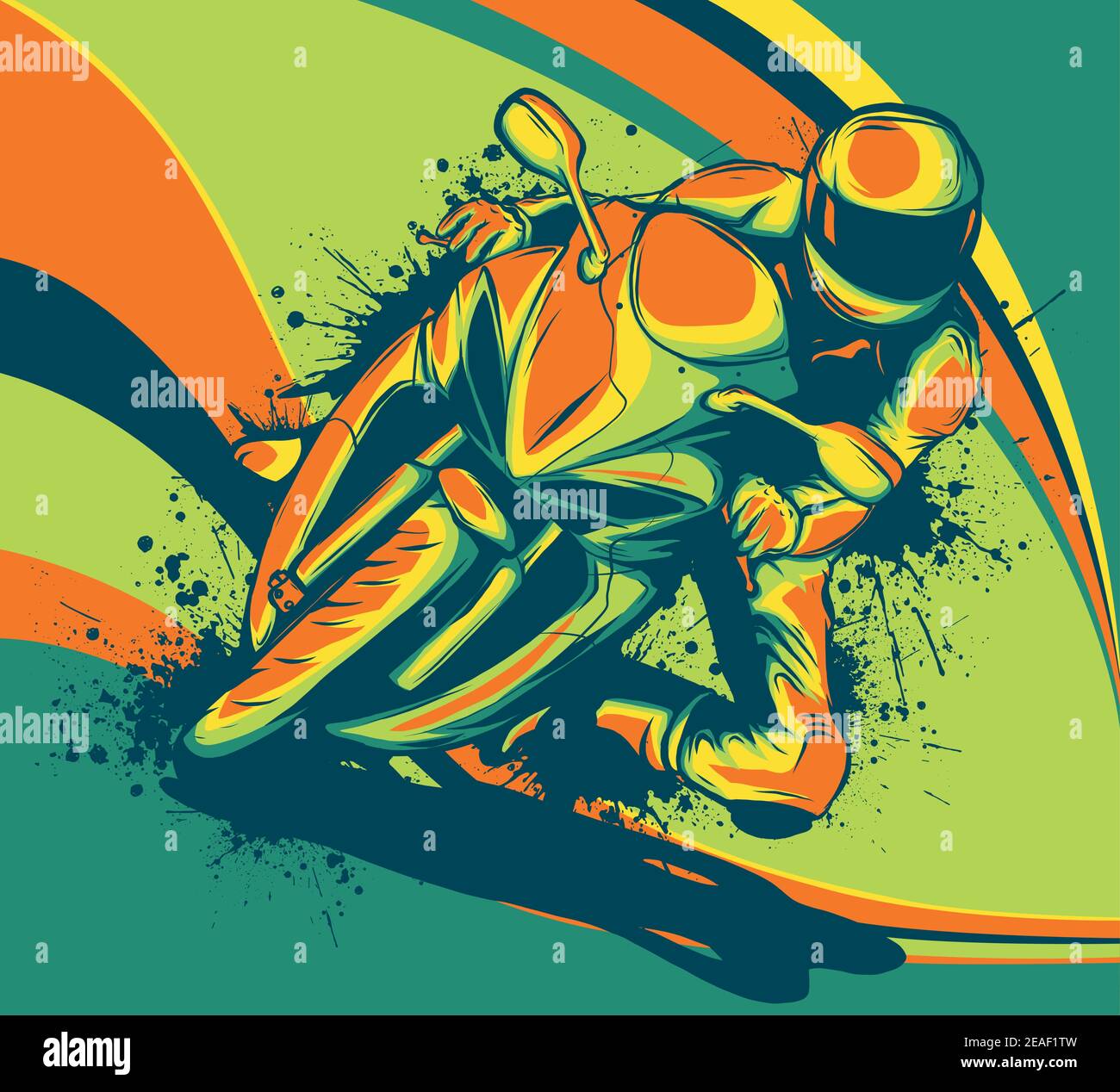 Motorcyclist on a motorcycle in colored background vector illustration ...