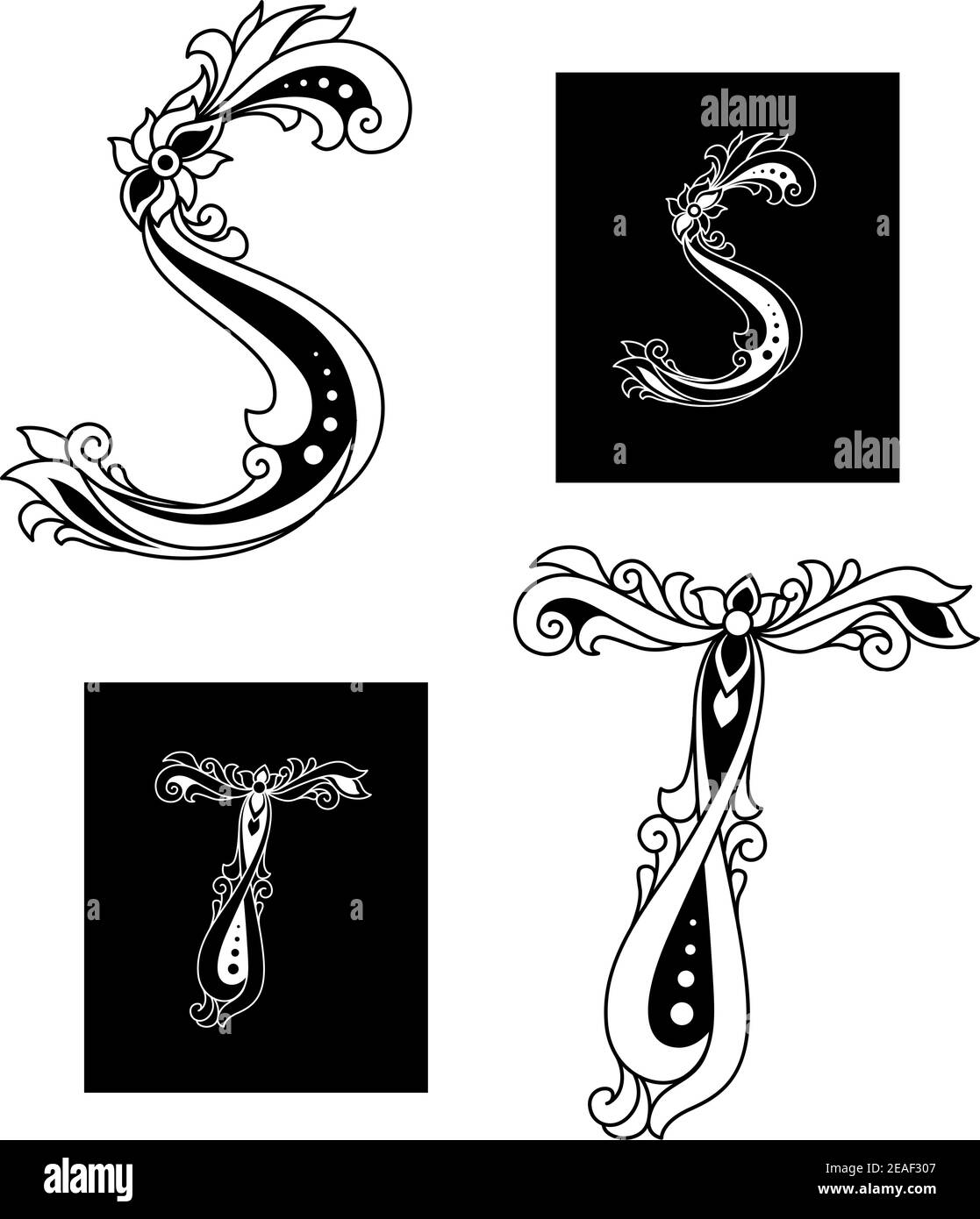S and T title letters in retro floral style Stock Vector Image & Art ...