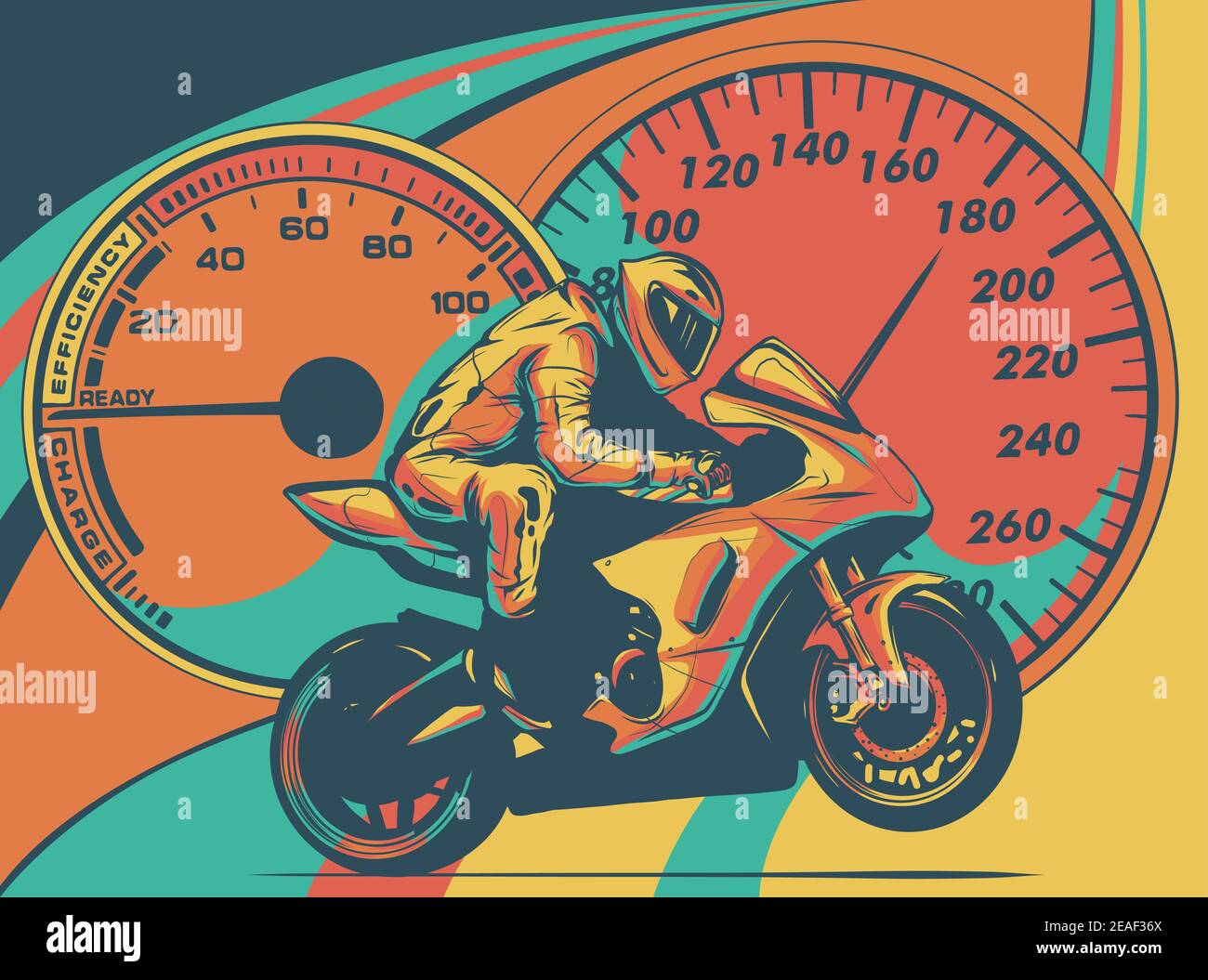 Motorcyclist on a motorcycle in colored background vector illustration ...