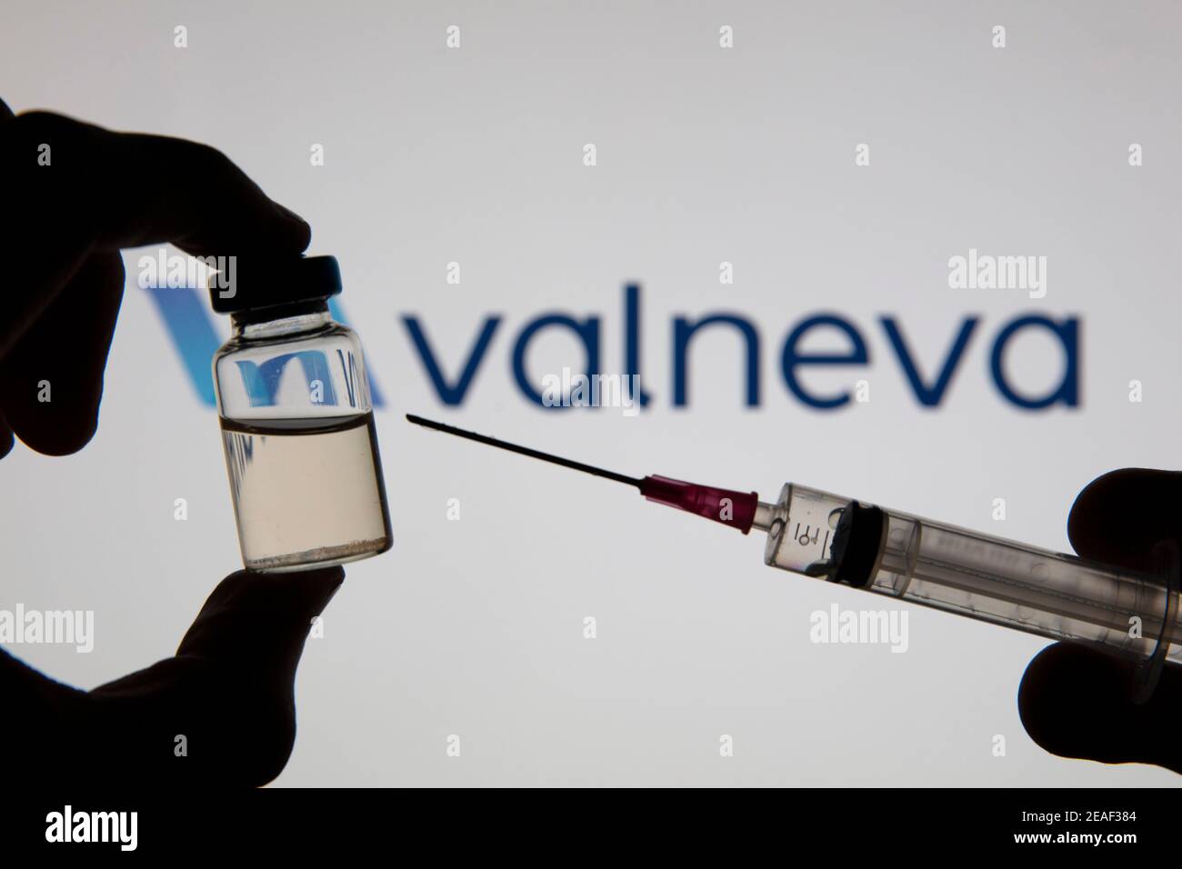 OXFORD, UK - February 2020: Valneva biotech logo with a covid vaccine ...