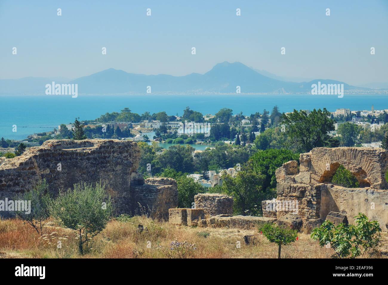 View of the Bay and Punic port of Carthage from the archaeological Park ...