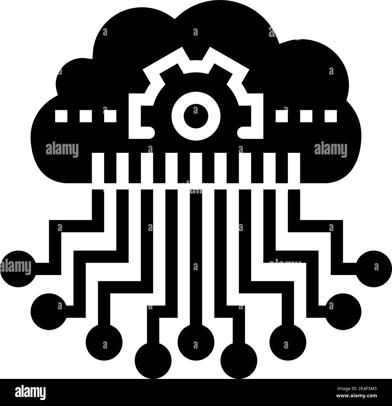 cloud storage and working process neural network glyph icon vector ...