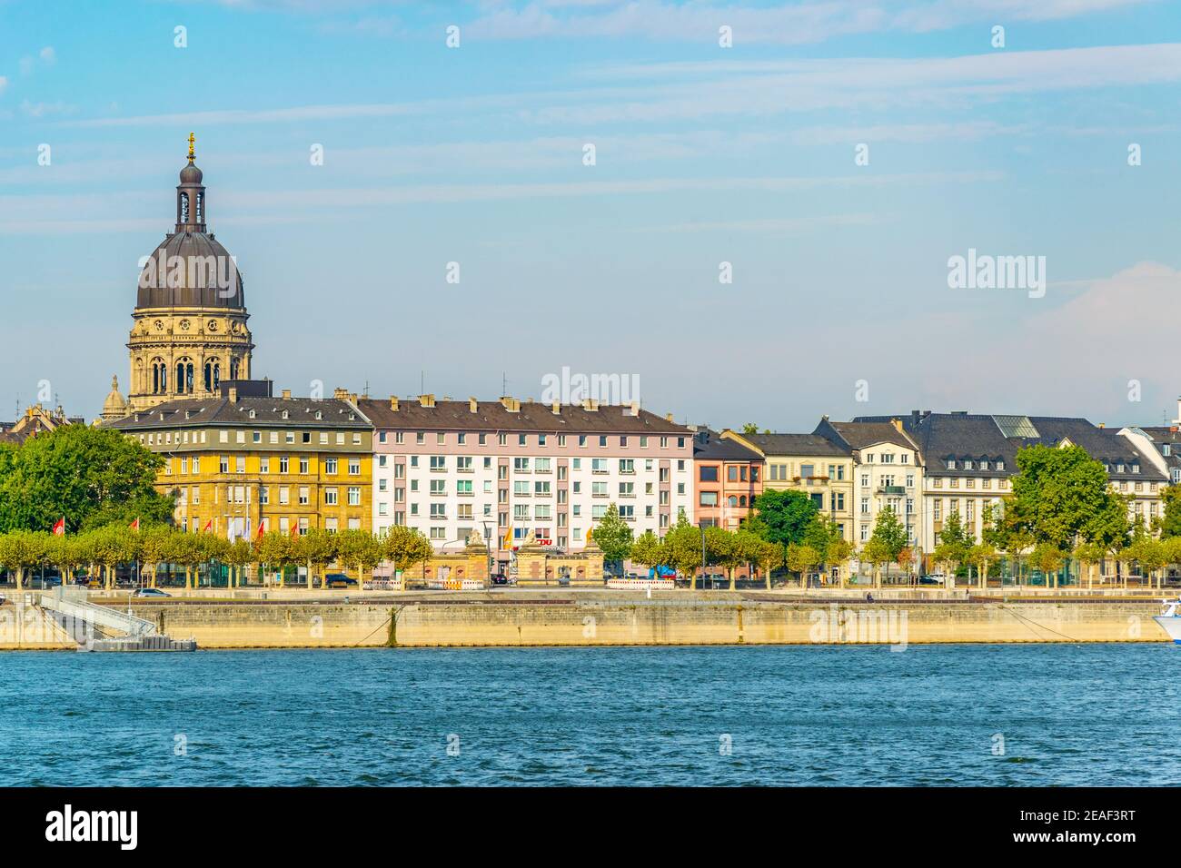 Christ church in Mainz viewed behind river Rhein, germany Stock Photo ...