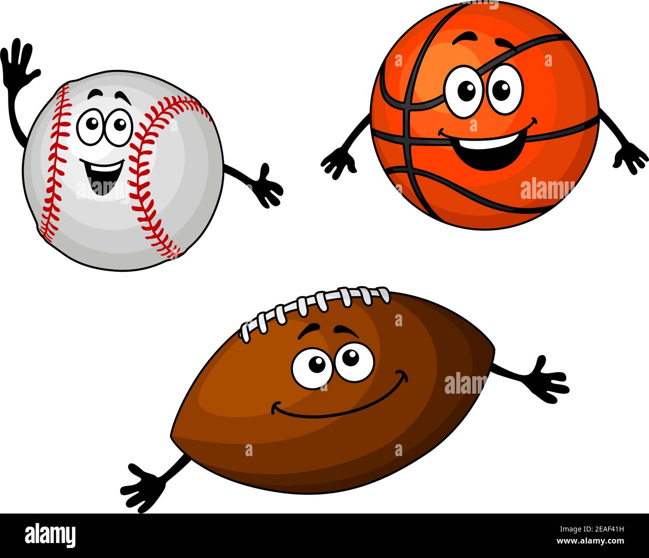 Baseball, basketball and rugby balls set in cartoon style Stock Vector ...
