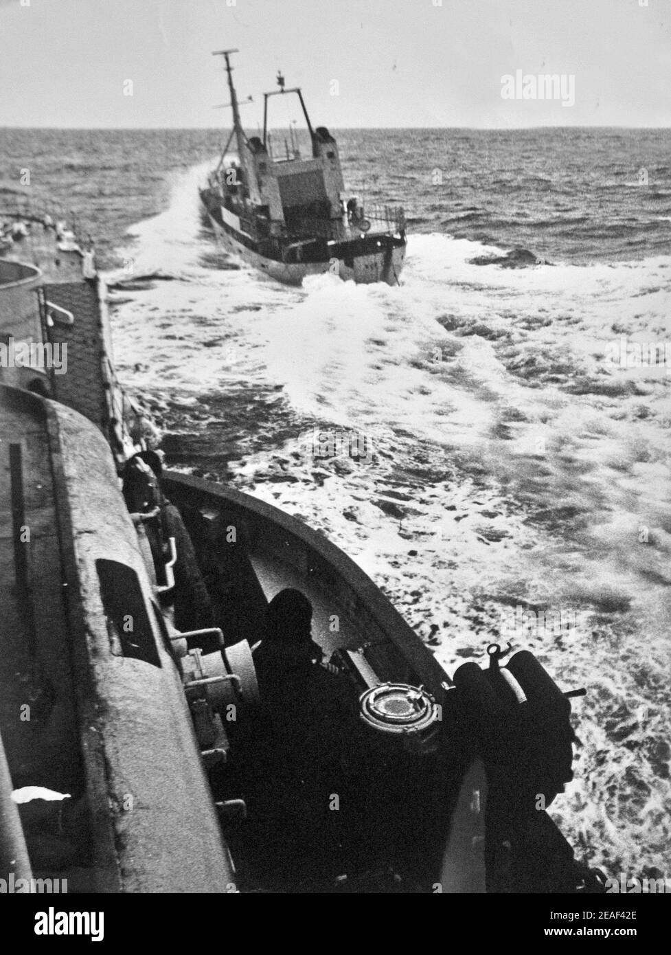 HMS LEANDER CHASES THE ICELANDIC GUNBOAT THOR DURING THE COD WAR 1972 ...
