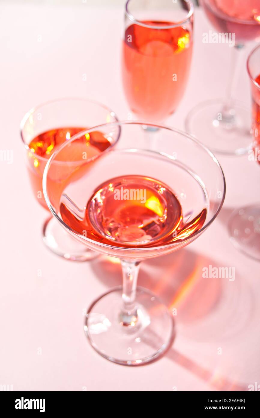 Summer tropical pink cocktail in a different glasses Stock Photo - Alamy