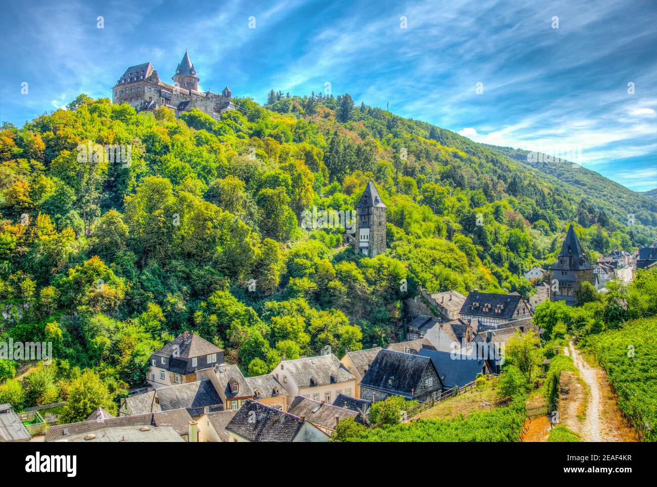 Stahleck castle in Bacharach, Germany Stock Photo - Alamy