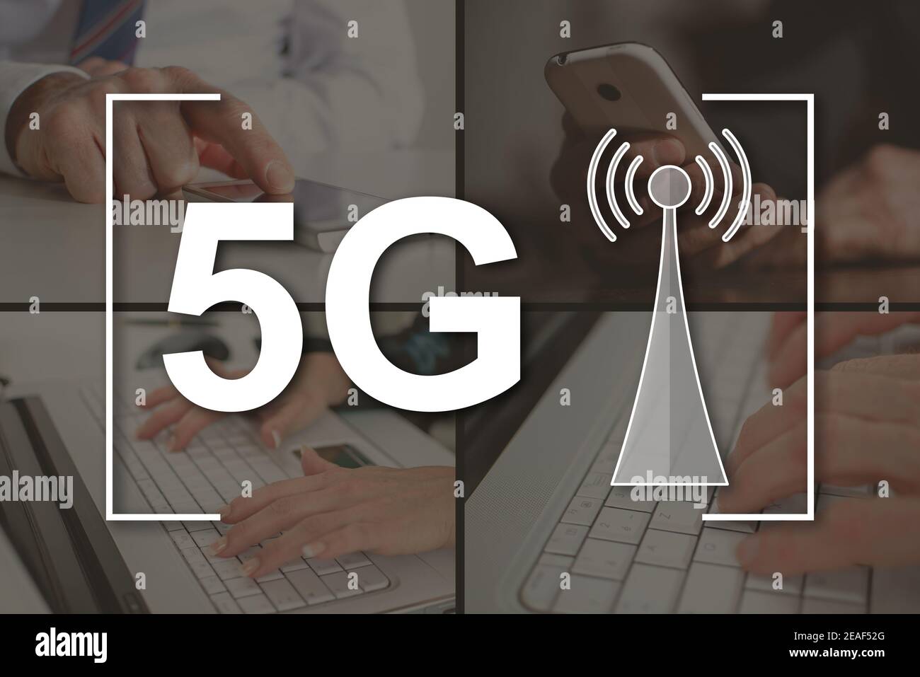 5g concept illustrated by pictures on background Stock Photo - Alamy