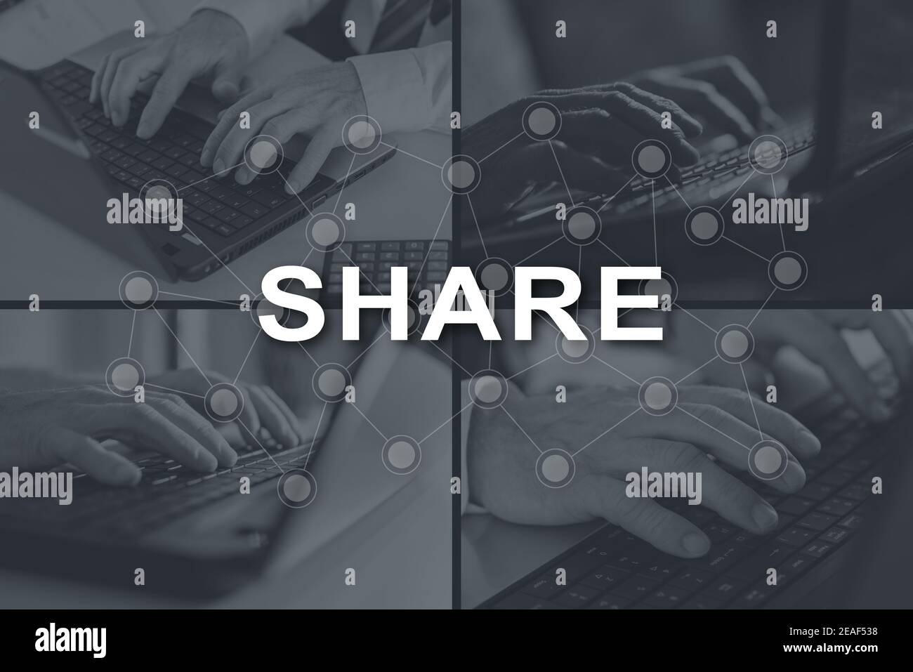 Share concept illustrated by pictures on background Stock Photo - Alamy