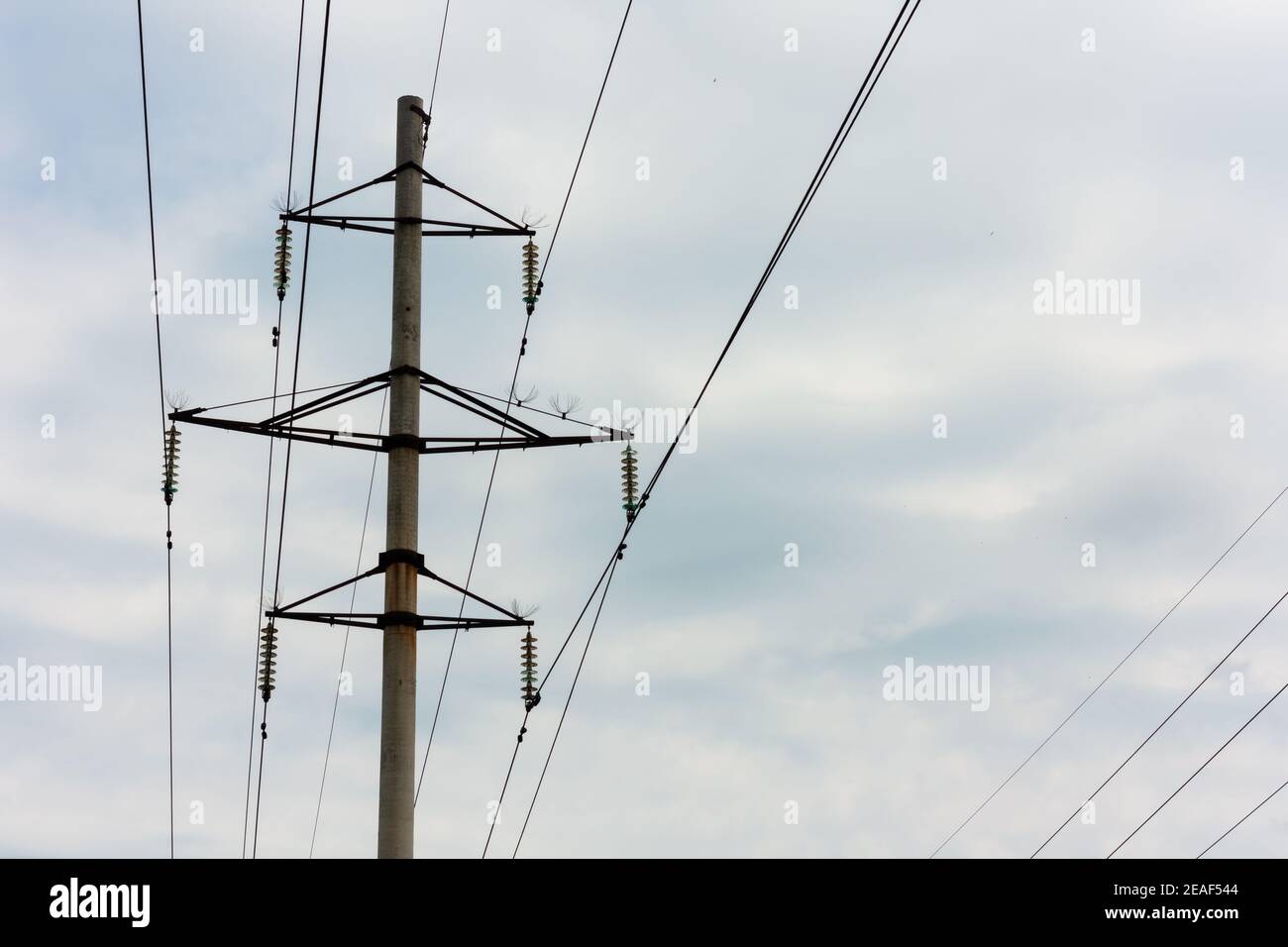 High-voltage DC line in a city park near the lake, Kiev, Ukraine Stock ...