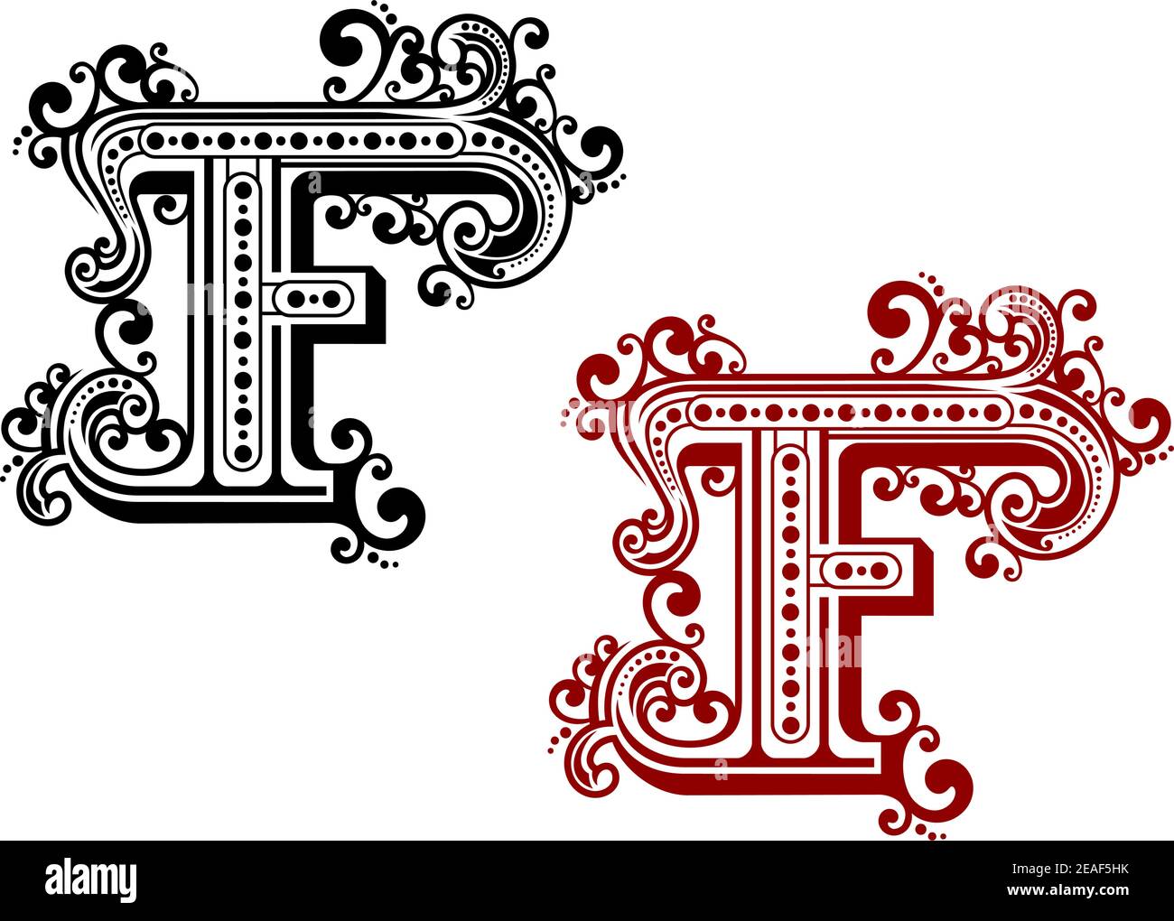 Vintage letter F with decorative elements in medieval style Stock ...