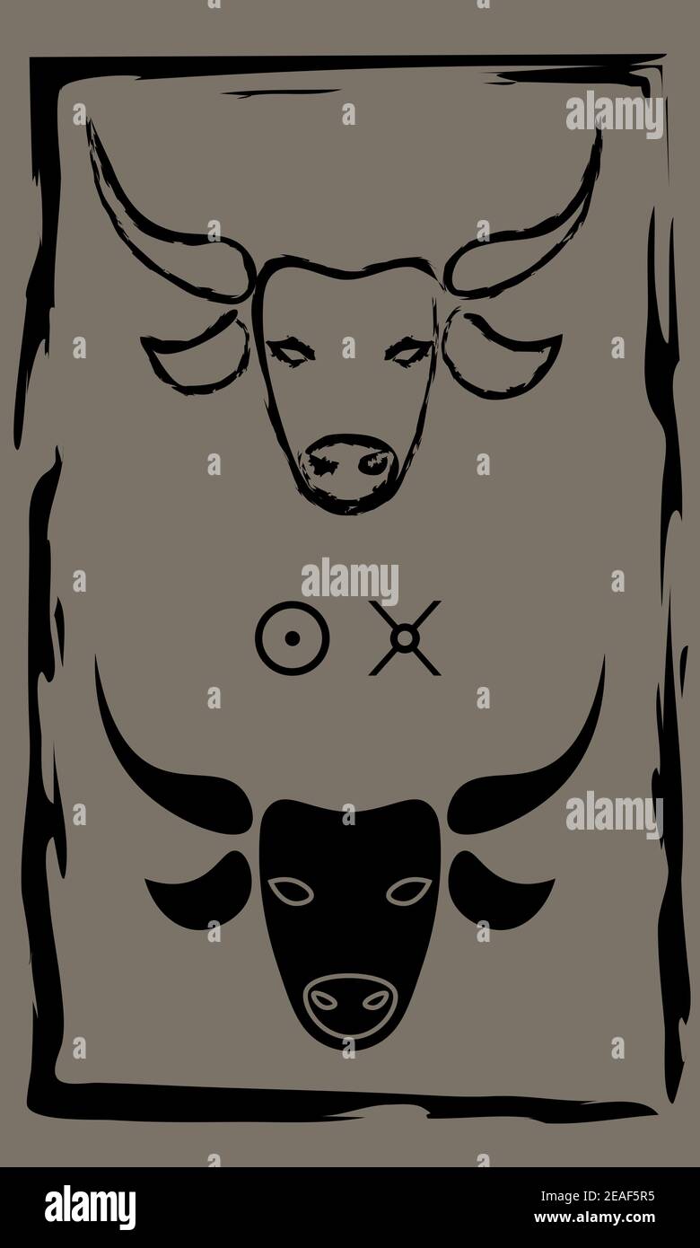 drawing of ox in primitive ancient style, year of ox Stock Vector Image ...