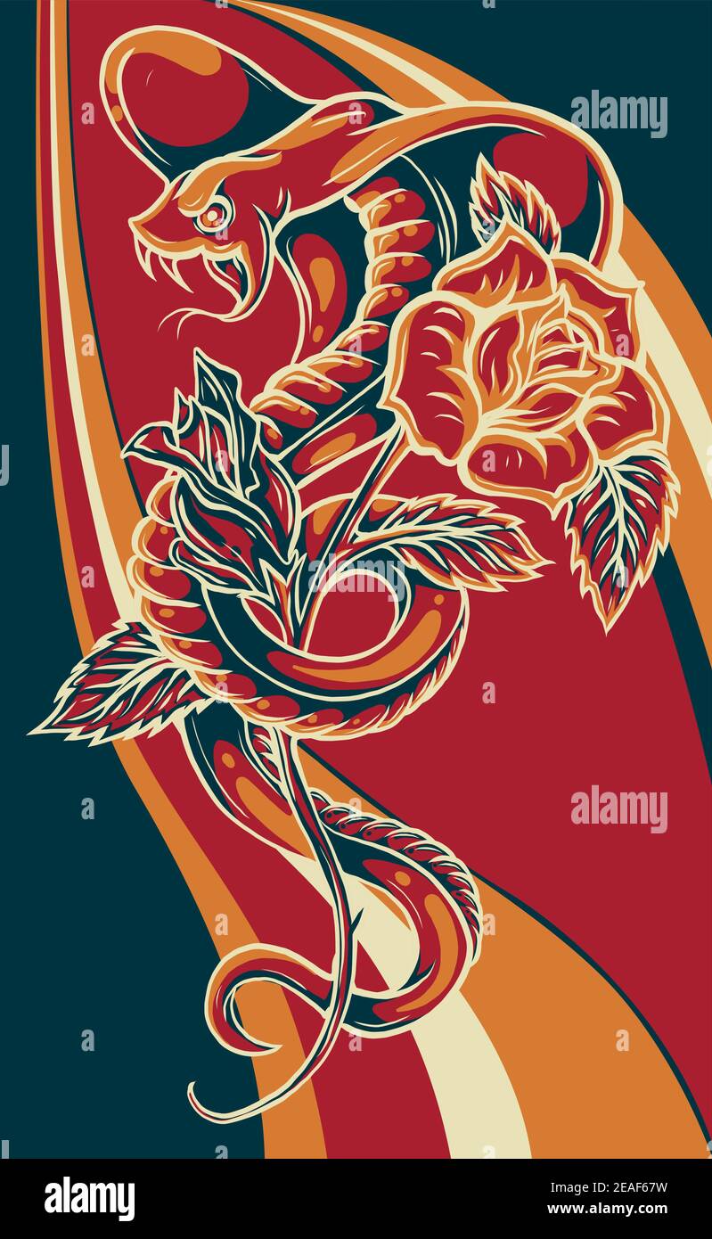 Cobra snake and roses flowers vector illustration Stock Vector Image ...