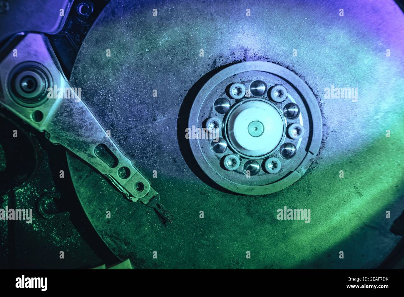 Close up beautiful open detail frozen hard disk. Concept protection ...