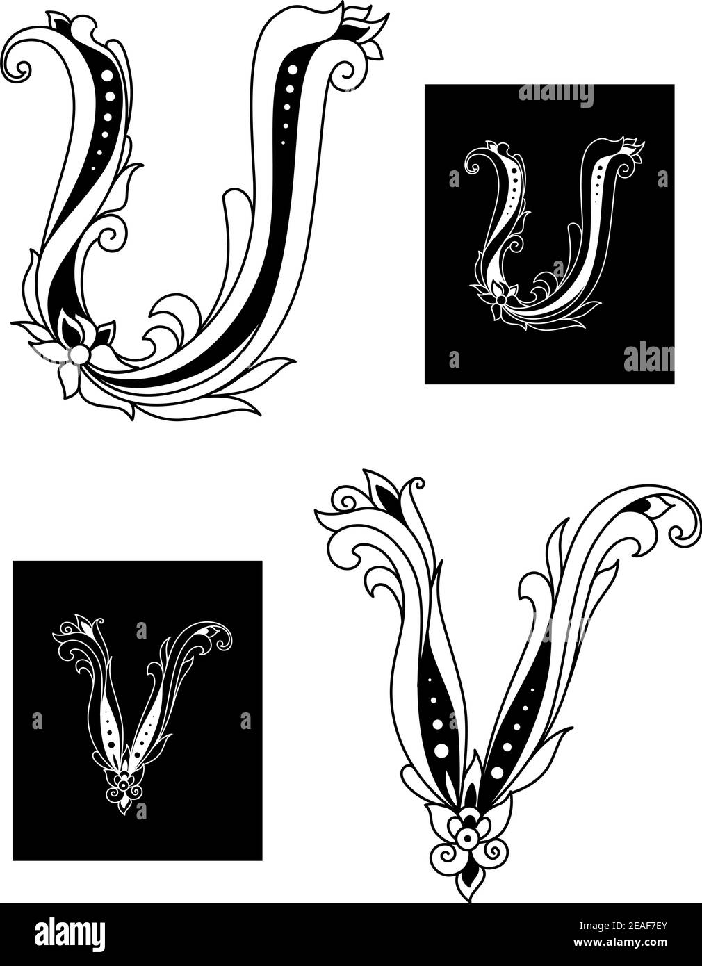 U and V capital letters in retro style for any design Stock Vector ...