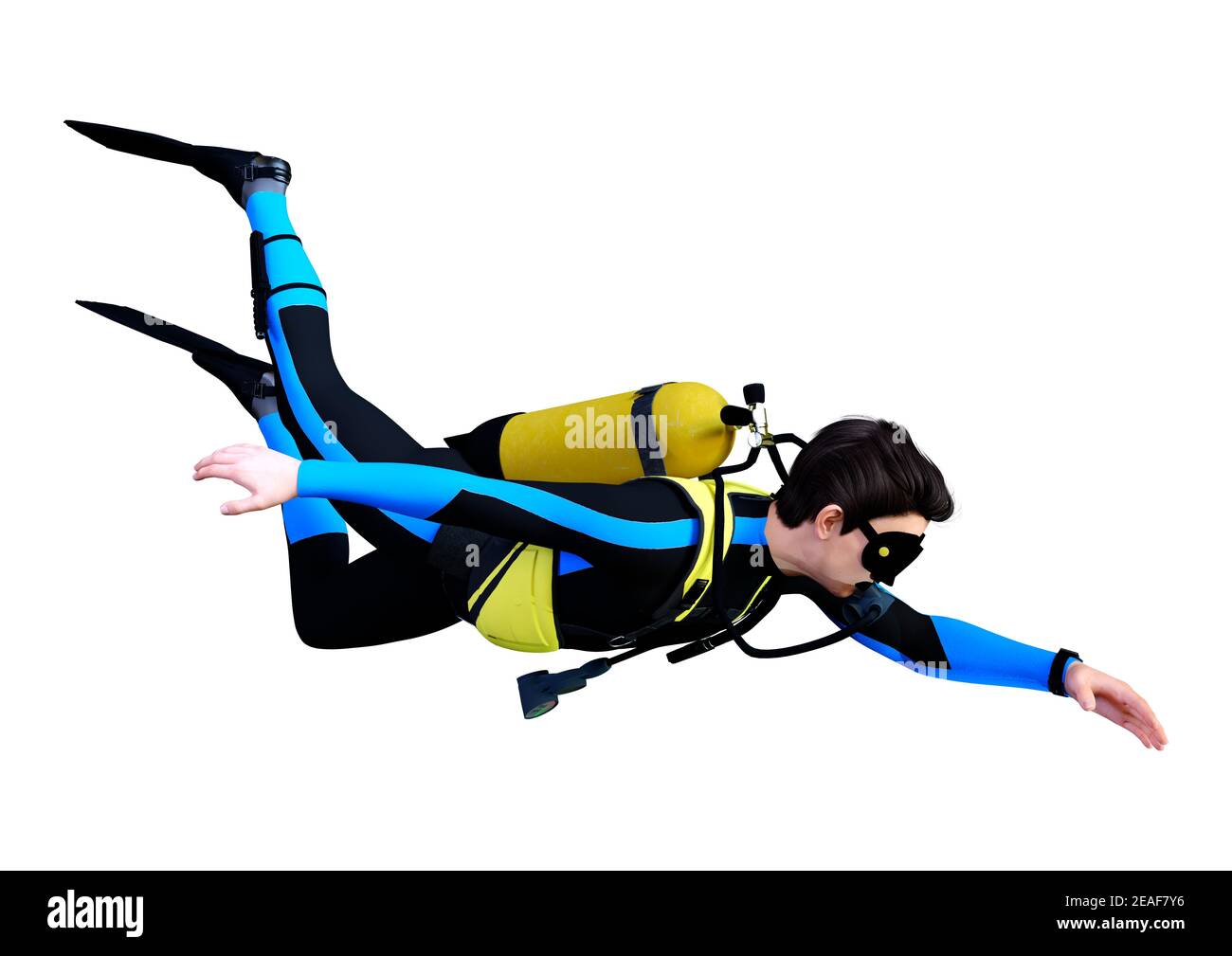 3D rendering of a young male diver isolated on white background Stock ...
