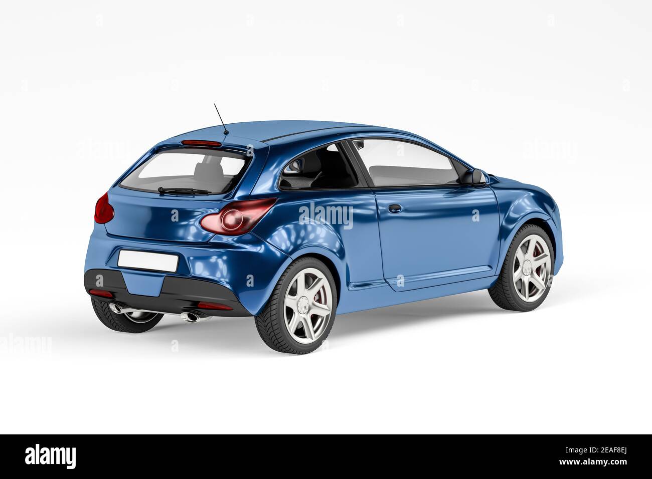 Hatchback passenger car in blue metallic isolated on a white background ...