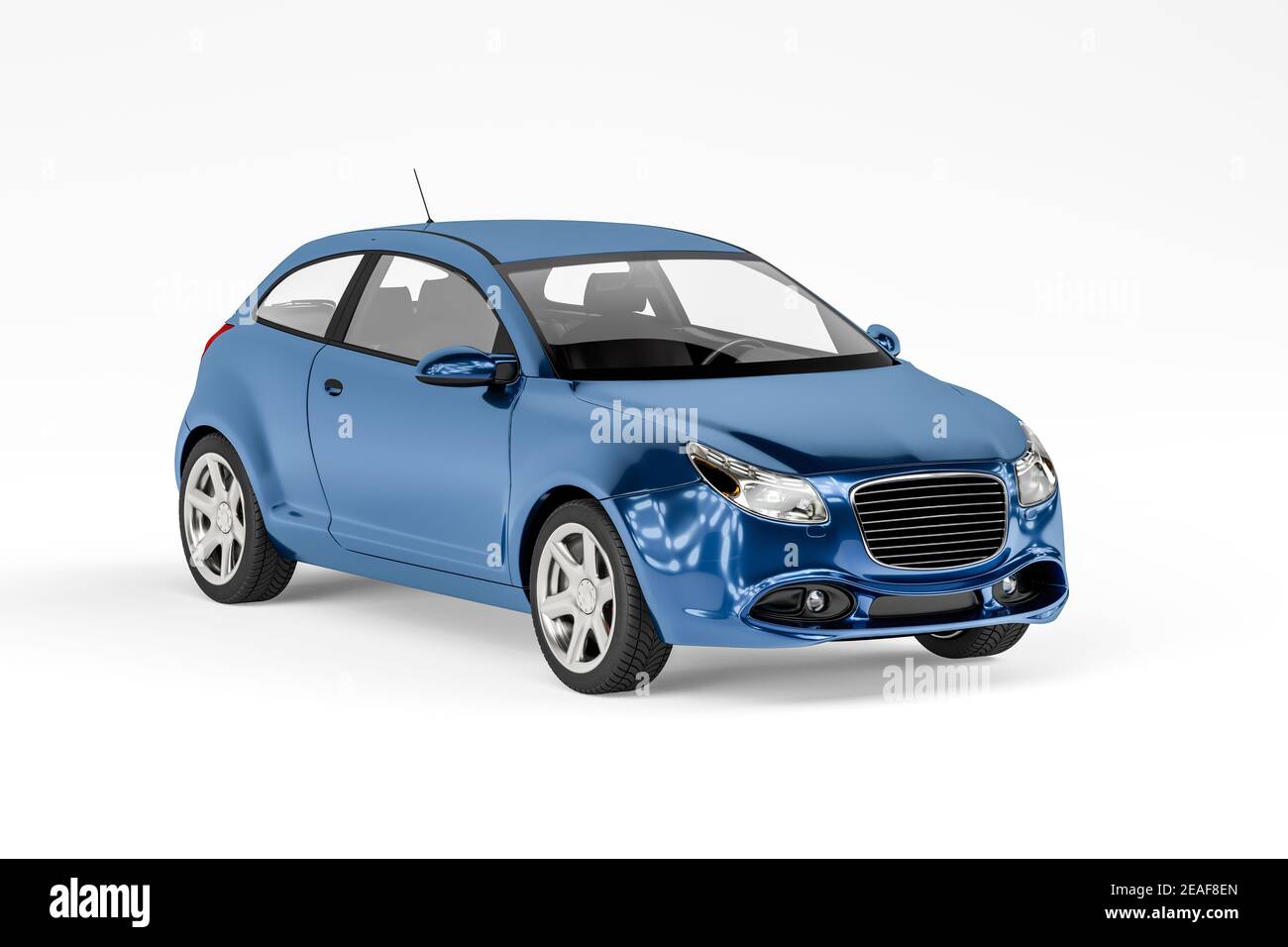 Hatchback passenger car in blue metallic isolated on a white background ...