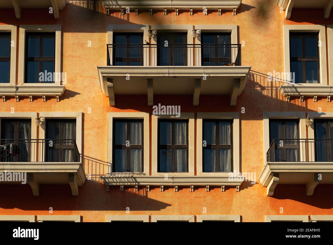 Qanat Quartier precinct in The Pearl, Doha, with pastel-colored low ...