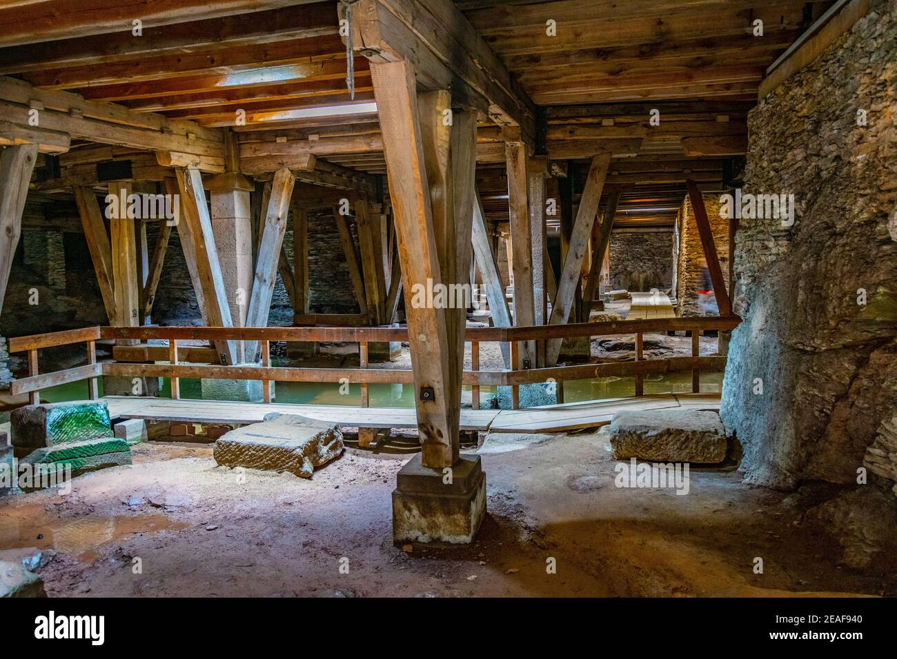 Underground passage of the old roman amphitheater in Trier, Germany ...
