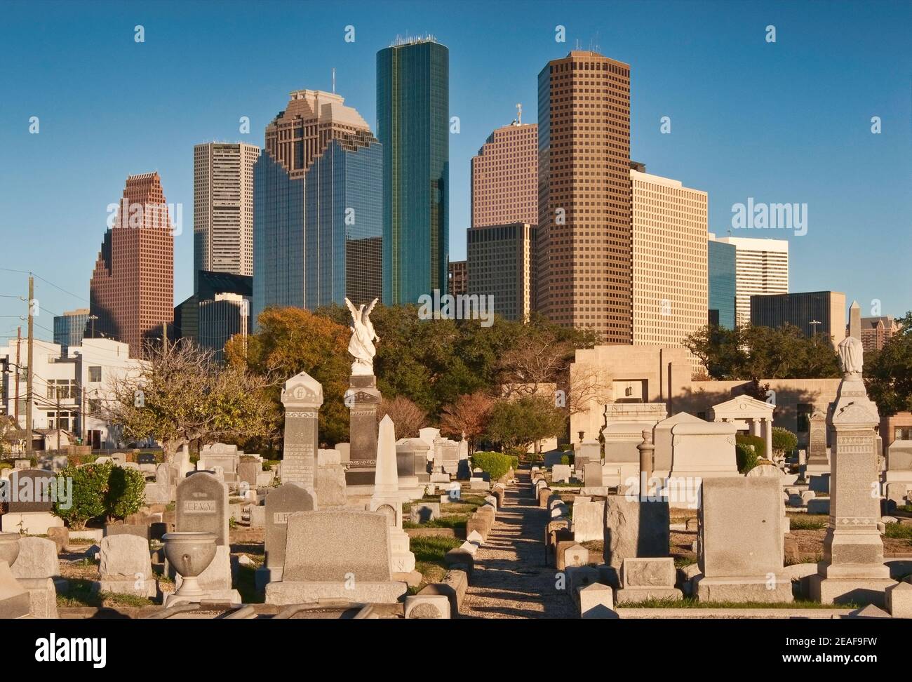 Historic cemetery in Fourth Ward area, Downtown in distance, Houston ...