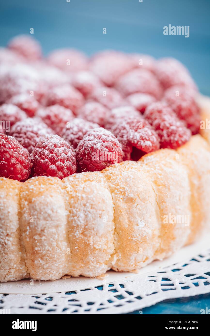 Delicious french Charlotte cake with raspberries and savoiardi biscuits ...