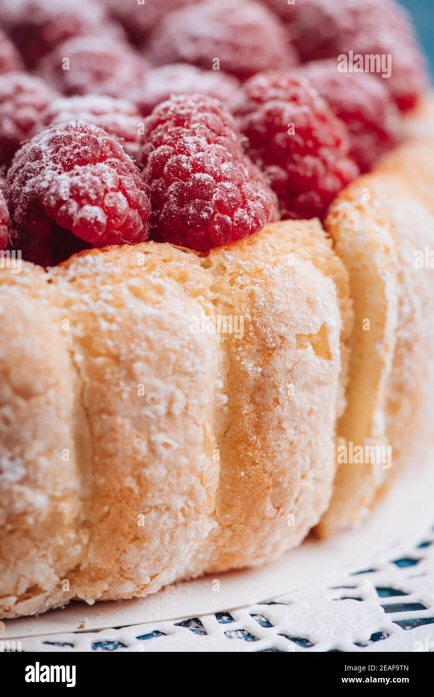 Delicious french Charlotte cake with raspberries and savoiardi biscuits ...