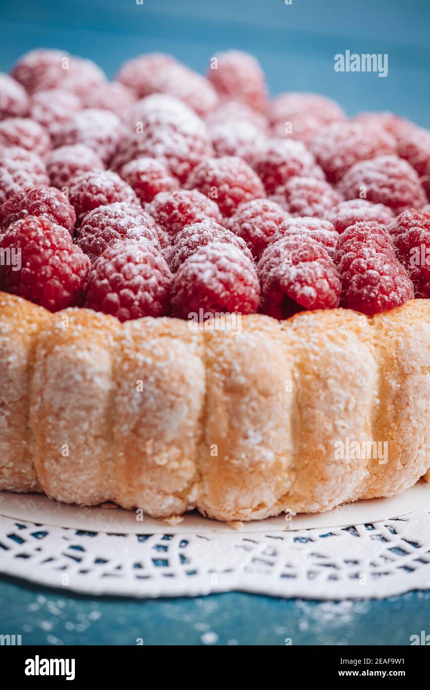 Delicious french Charlotte cake with raspberries and savoiardi biscuits ...