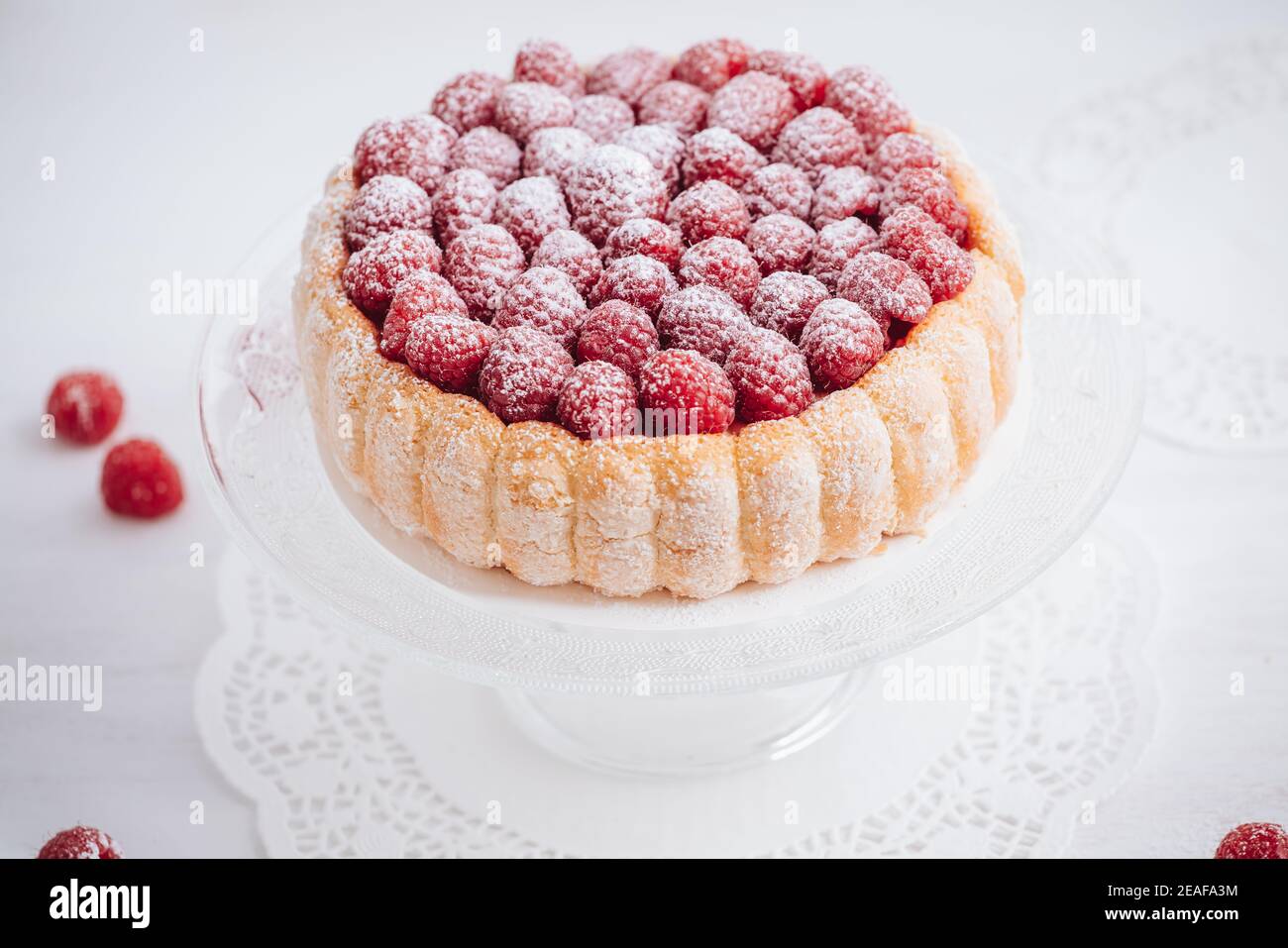 Delicious french Charlotte cake with raspberries and savoiardi biscuits ...