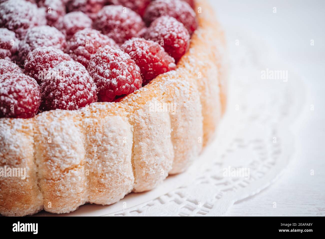 Delicious french Charlotte cake with raspberries and savoiardi biscuits ...