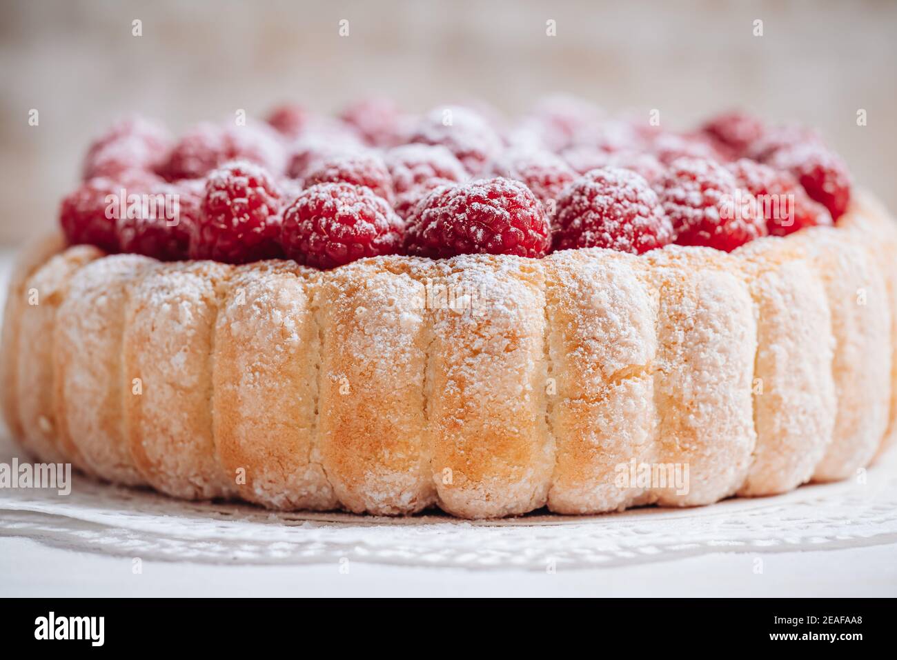 Delicious french Charlotte cake with raspberries and savoiardi biscuits ...