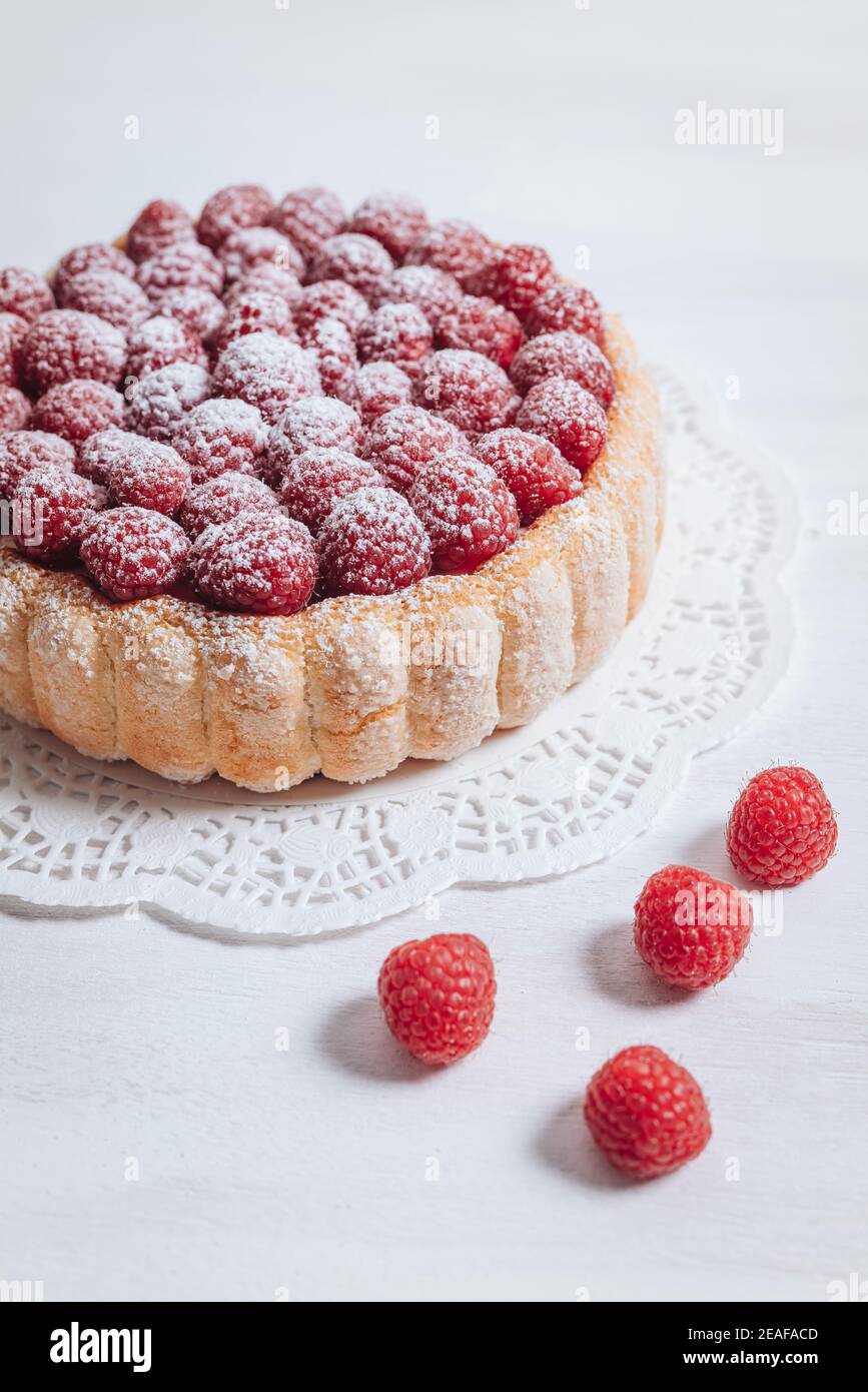 Delicious french Charlotte cake with raspberries and savoiardi biscuits ...
