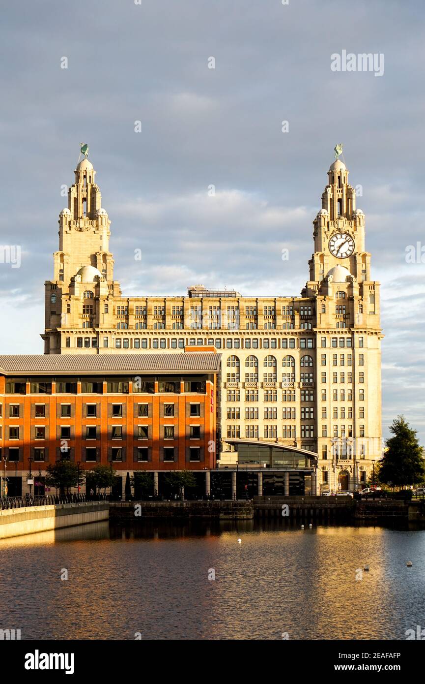 Waterfront side view of The Royal Liver Building, Liverpool ...