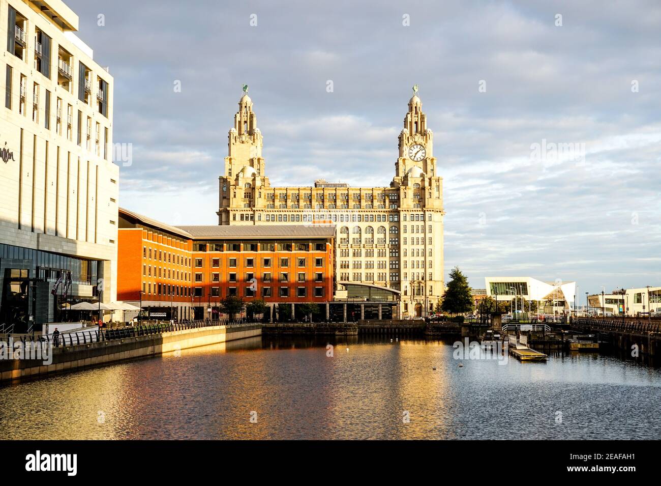 Waterfront side view of The Royal Liver Building, Liverpool ...