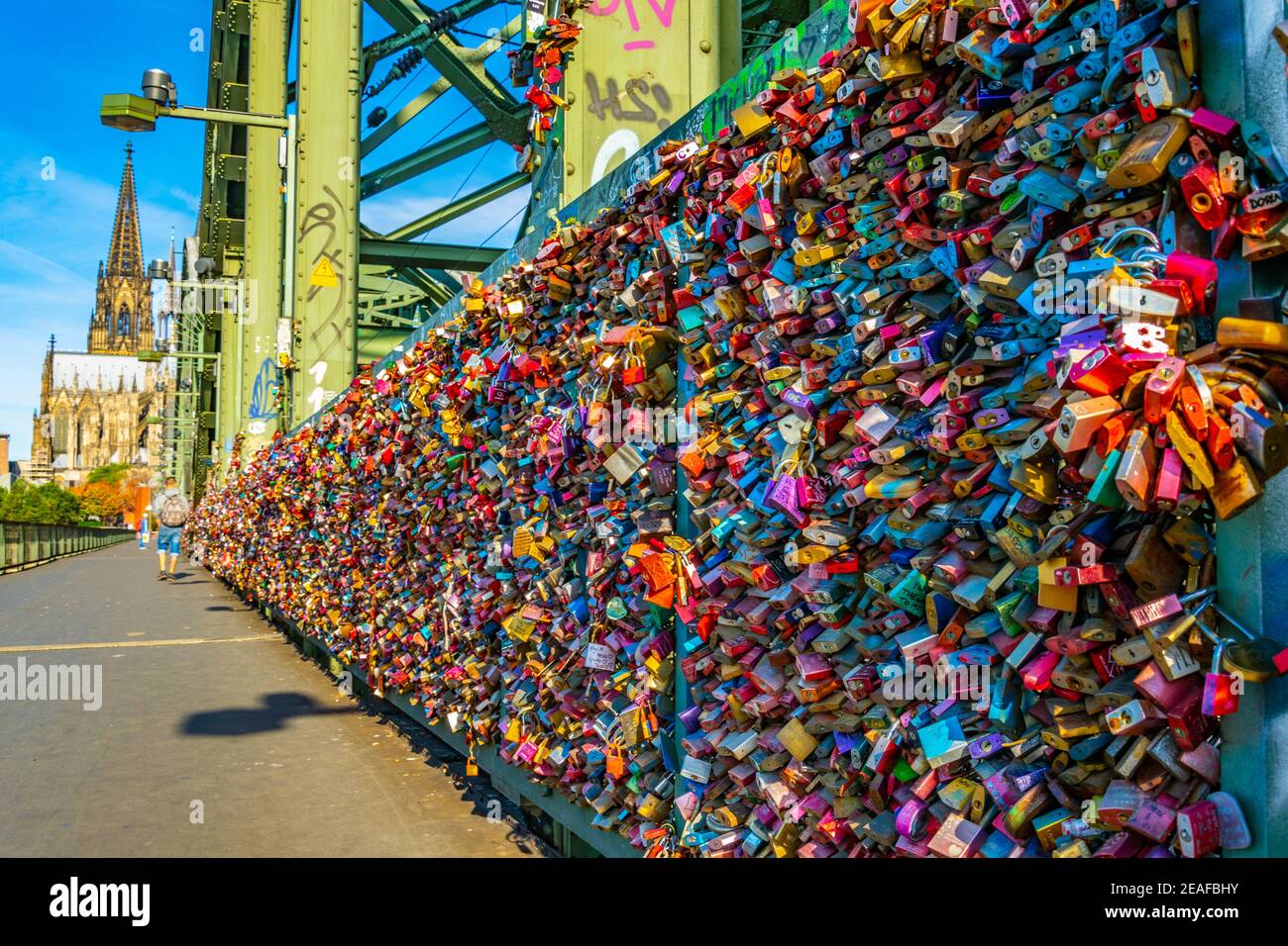 Detail of love locks on Hohenzollern bridge in Cologne with the ...
