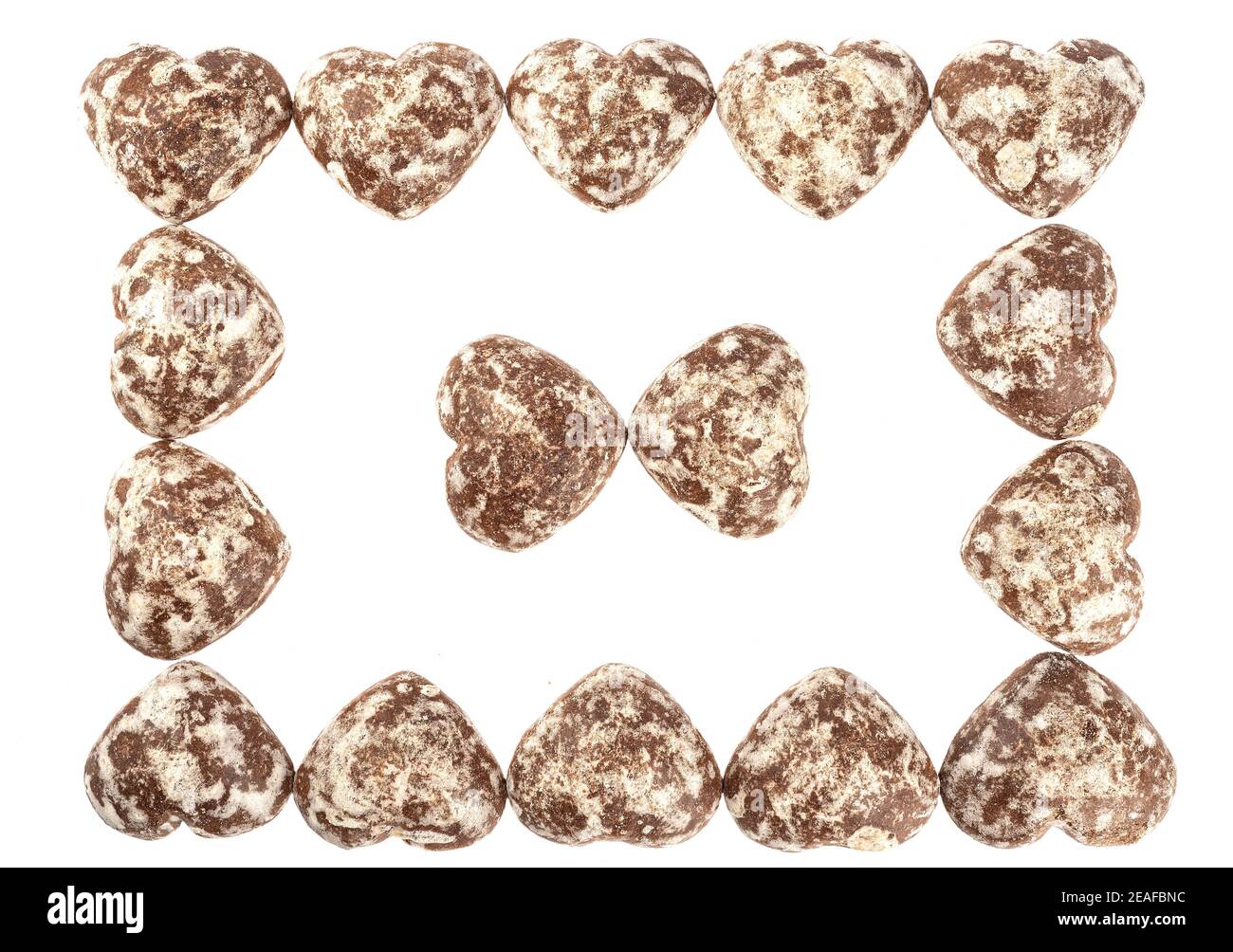 Rectangle made of gingerbread in the shape of hearts. Two gingerbreads ...