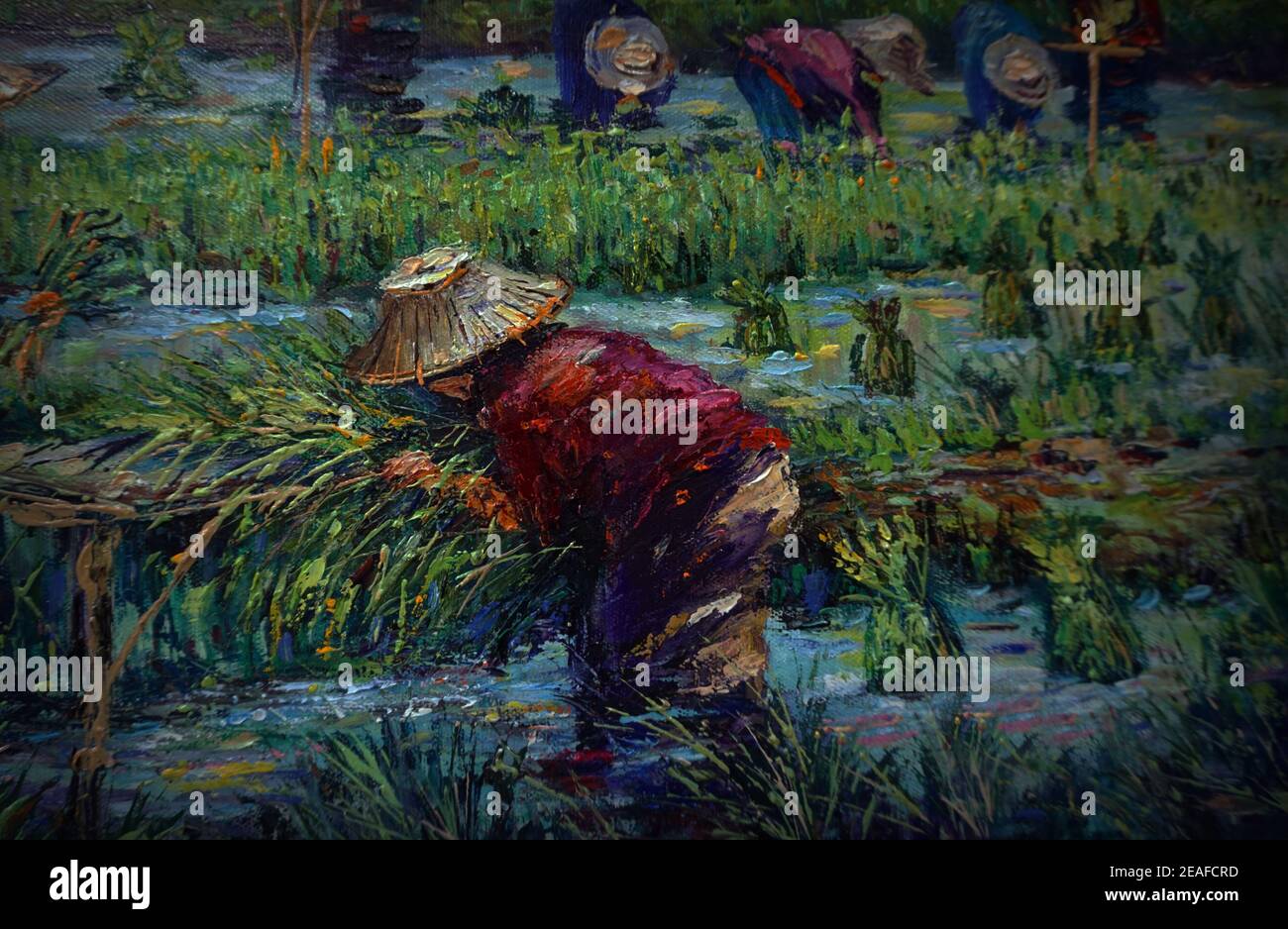 Art, painting oil color ,,Thai land Grow rice , Transplant rice ...
