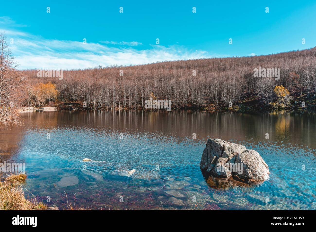 Colorful panoramic view of Lake Baccio, among the Apennine mountains in ...