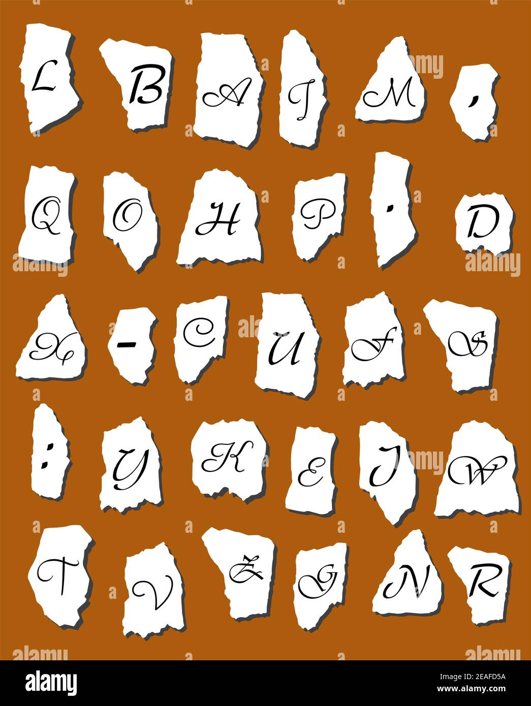 Alphabet letters on scraps of paper for design and ornate Stock Vector ...