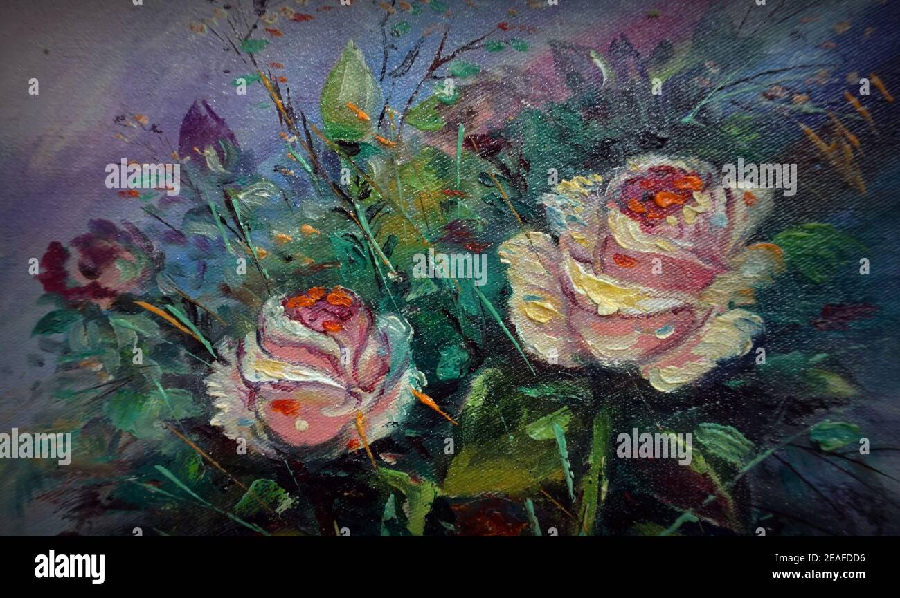 Art painting Abstract Oil rose Flower Nature Imagination from thailand ...