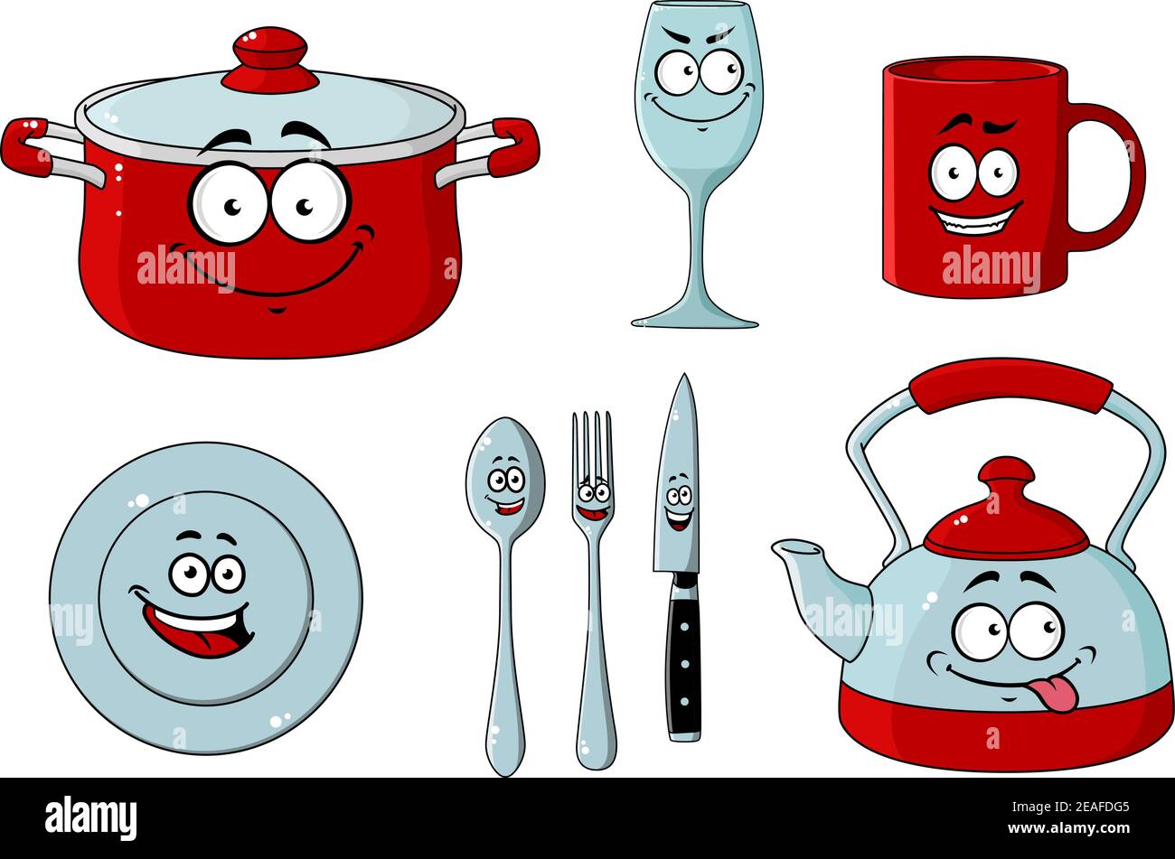 Cartoon dishware and kitchenware set for cooking design isolated on ...