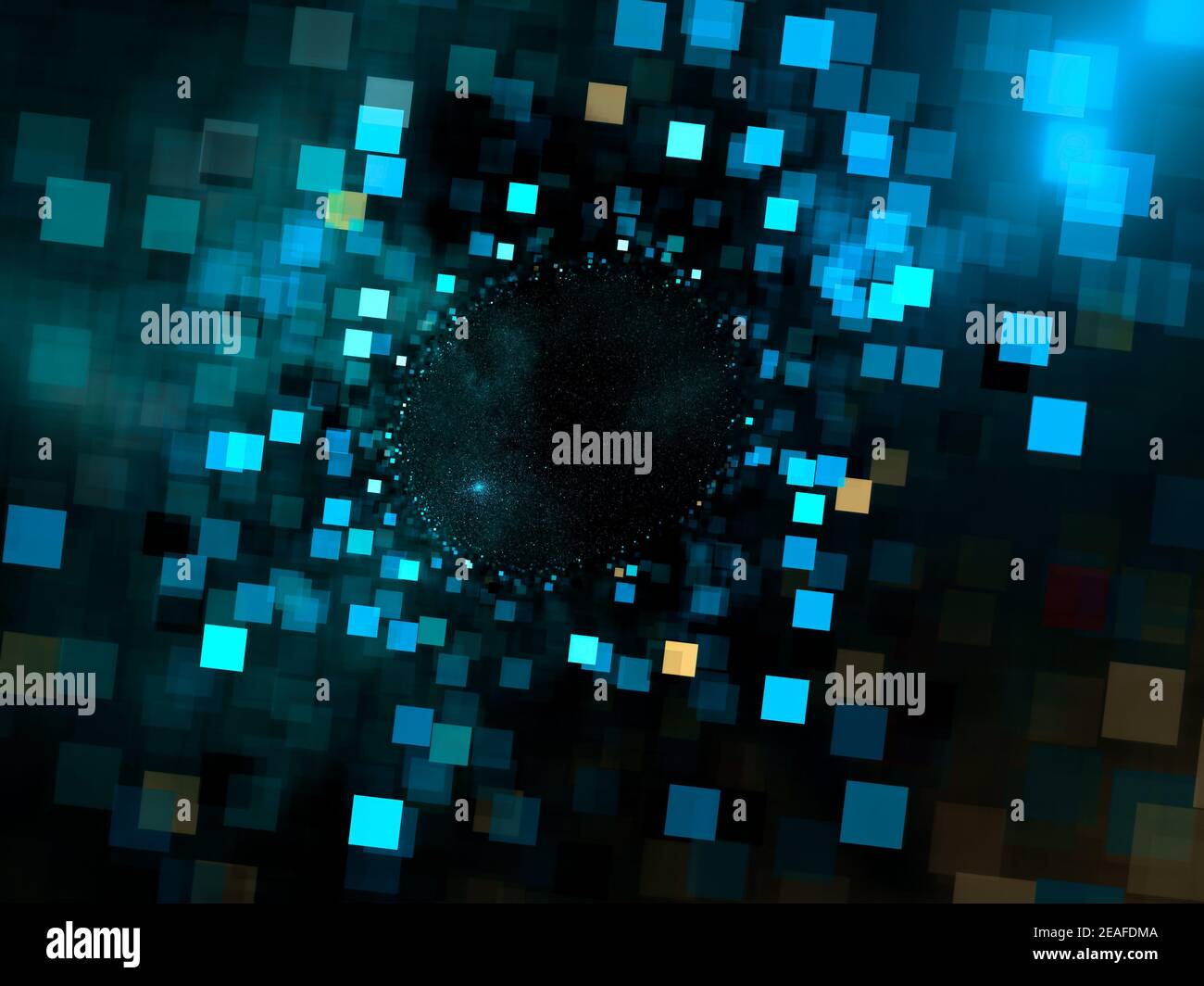Chaos glowing cubes - abstract blurred 3d illustration Stock Photo - Alamy